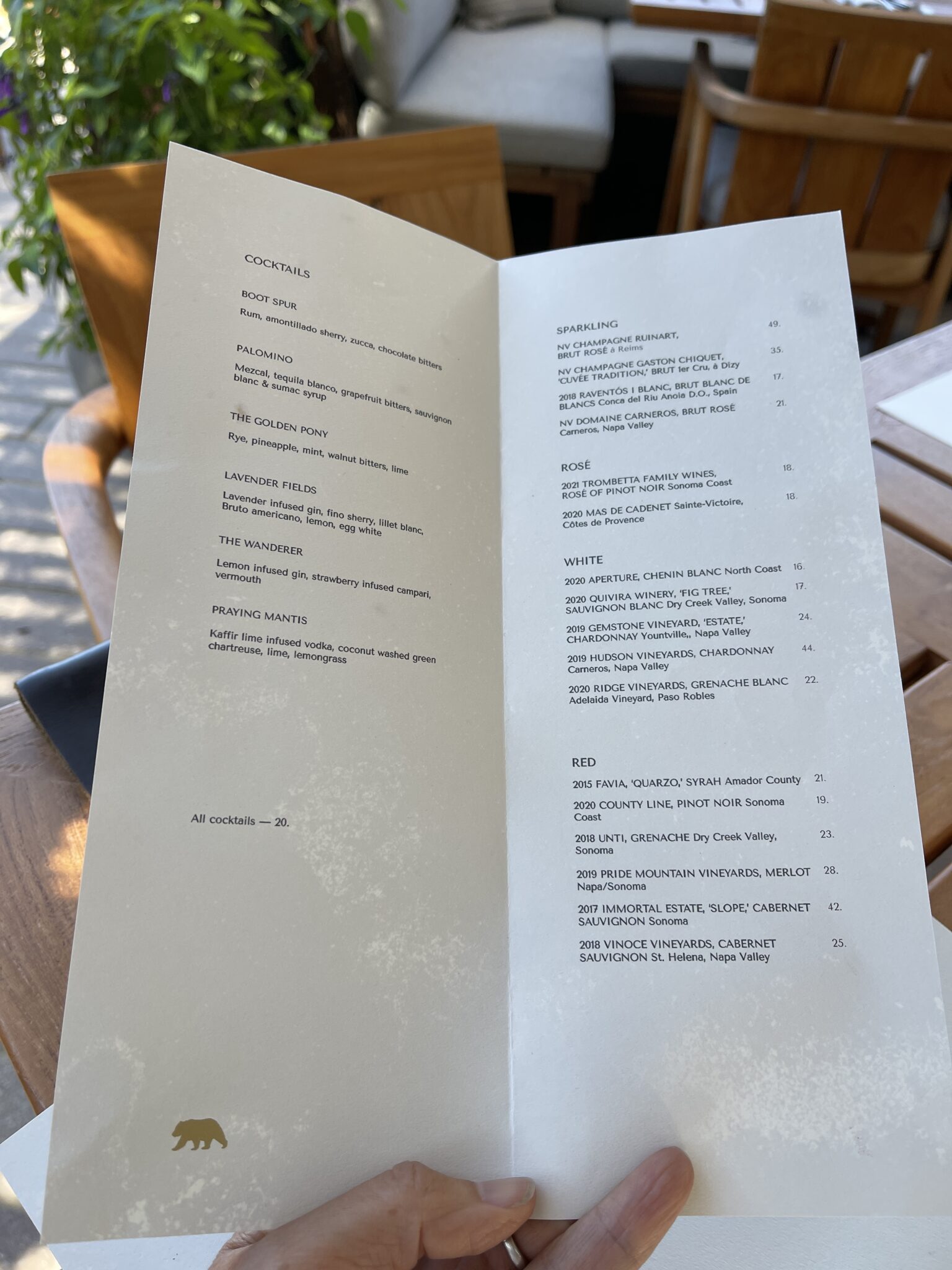 Napa_Bear-restaurant-at-Stanly-Ranch_drinks-menu | Christina Mueller
